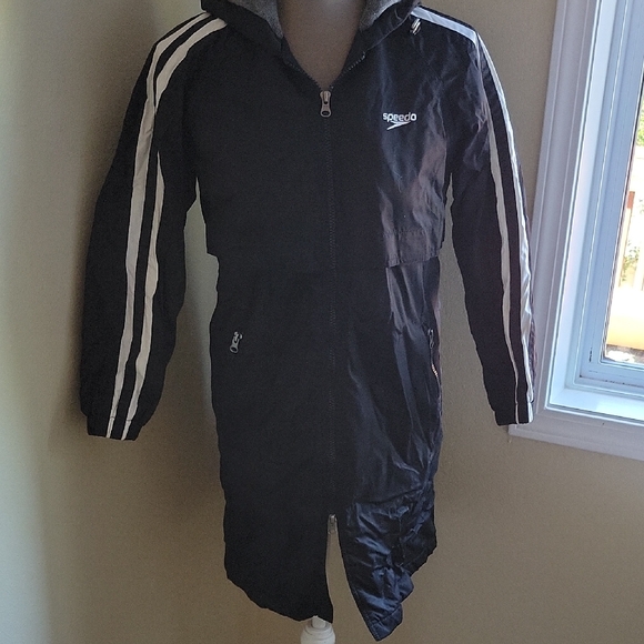 Speedo | Jackets & Coats | Speedo Black Swim Parka Jacket With White ...